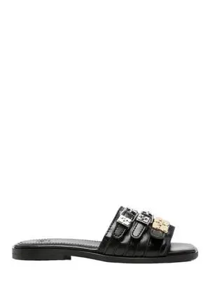 GANNI Buckle-detail Leather Slides - Black