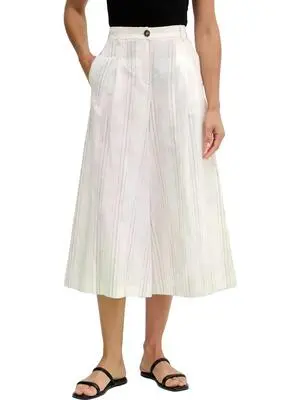BENETTON Striped Pleated Cropped Trousers - Neutrals