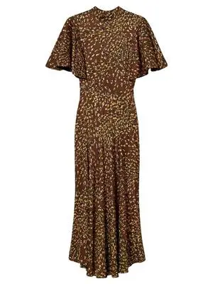 TWINSET Long Animal Print Satin Dress - Brown