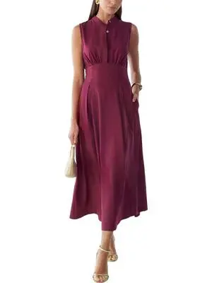 WILLA Ellese Pleated Sleeveless Midi Dress - Red