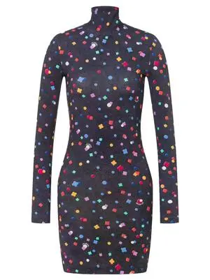 Moschino Technical Jersey Printed High Neck Mini Dress - Grey
