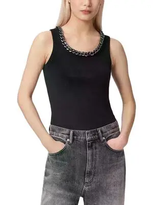 ALLSAINTS Lucy Ribbed Tank Top With Chain Detail - Black