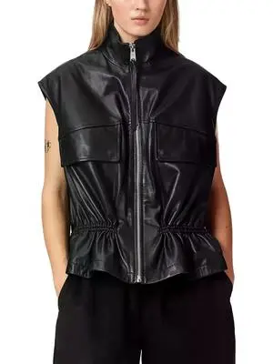 ALLSAINTS Flor Leather Gilet - Black