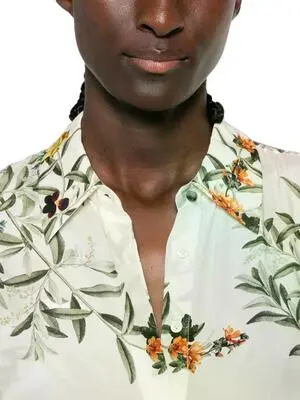 Alice + Olivia Floral Print Silk Blend Shirt - Neutrals