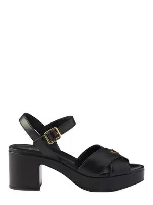 Prada Nappa Leather Platform Sandals With Logo-engraved Buckle - Black