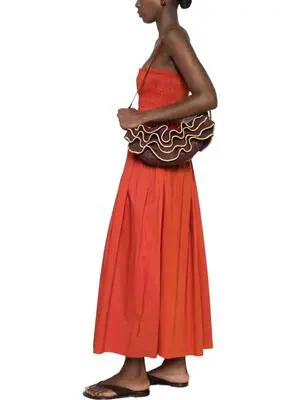 Zimmermann Goldentime Ruffled Raffia Shoulder Bag - Red