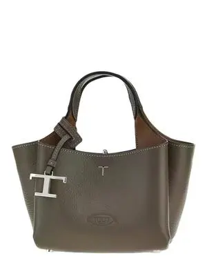 TOD'S T Timeless Logo Plaque Leather Bag - Brown