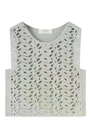 RETORI Cropped Knit Top With Knot Detail - Silver