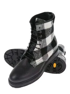Woolrich Checked Wool-panelled Leather Ankle Boots - Black