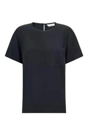 Max Mara Embroidered Logo Silk Blouse - Black