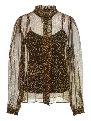 TWINSET Animal Print Ruffle Shirt - Brown