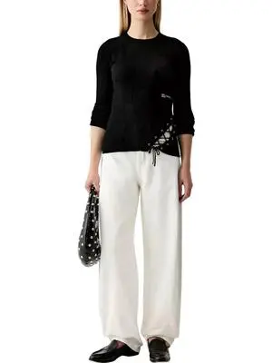 Karl Lagerfeld Ribbed Knit Lace-up Sweater - Black