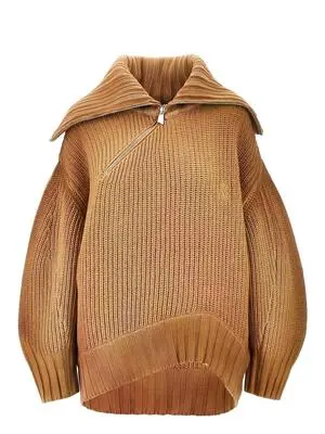 Attico Ribbed Knit Asymmetric Hem Sweater - Neutrals