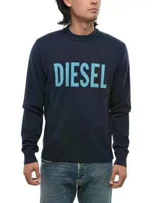 DIESEL® Jacquard Logo Crew Neck Sweater - Blue