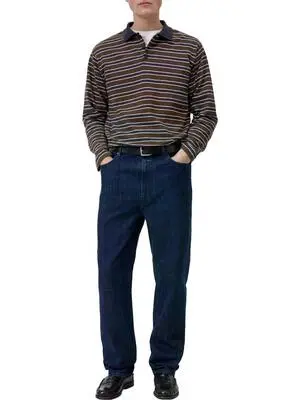Closed Striped Long-sleeve Polo Shirt - Brown