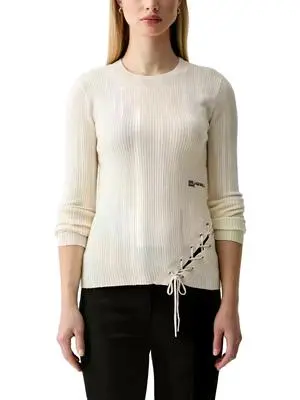 Karl Lagerfeld Ribbed Lace-up Sweater - Neutrals