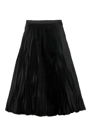 JIL SANDER Pleated Satin Finish Midi Skirt - Black