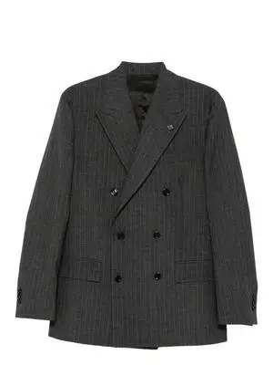 LARDINI Pinstripe-pattern Double-breasted Blazer - Grey