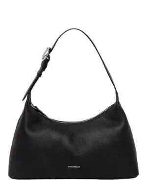 COCCINELLE Grained Leather Shoulder Bag With Silver-tone Buckle - Black