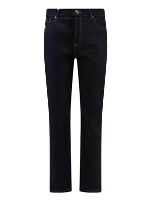 Brunello Cucinelli Contrast Stitch Logo Embroidered Trousers - Blue