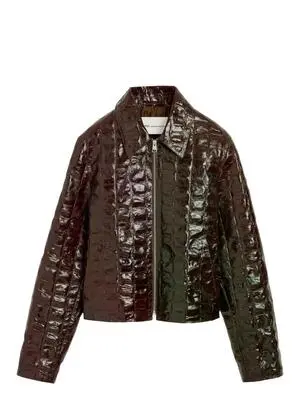 AMI Paris Crocodile-embossed Zipped Jacket - Brown