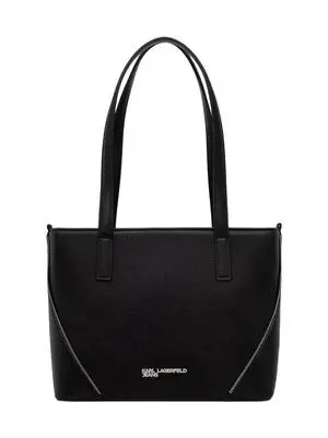 Karl Lagerfeld Tote Bag With Logo Plaque And Zip Detail - Black