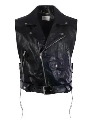 Saint Laurent Belted Leather Waistcoat - Black