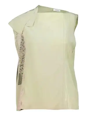 FERRAGAMO Sleeveless Lace-panelled Pintuck Silk Top - Green
