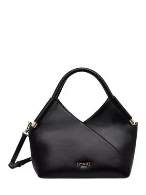 TWINSET Asymmetric Tote Bag With Logo Plaque - Black