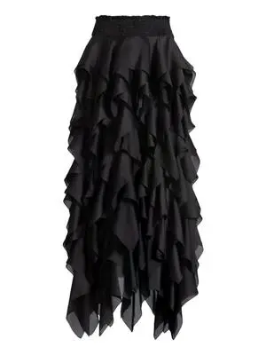Balmain Long Ruffled Silk Skirt - Black