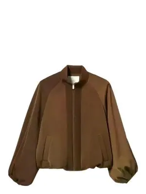 TWINSET Zip-up Balloon-sleeve Bomber Jacket With Satin Finish - Brown