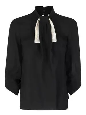Elisabetta Franchi High Neck Blouse With Front Bow Detail - Black