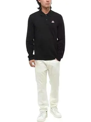 DIESEL® Logo-print Long-sleeve Polo Shirt - Black