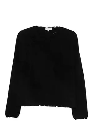 SECOND / LAYER Distressed Crew Neck Sweater - Black