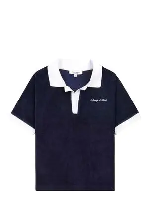 SPORTY & RICH Logo Embroidered Terry Polo Shirt - Blue