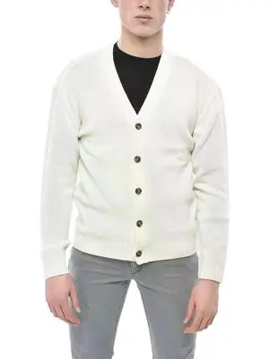 PAOLO PECORA V-neck Cardigan With White Elbow Patches - Neutrals