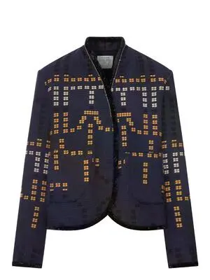 FORTE_FORTE Jacquard Velvet-trim Jacket - Blue