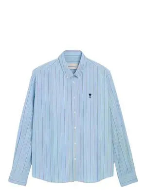 AMI Paris De Coeur Vertical-stripe Shirt - Blue