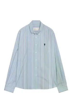 AMI Paris De Coeur Vertical-stripe Shirt - Blue