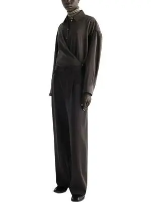 LEMAIRE Straight Collar Twisted Shirt In Dry Silk - Brown