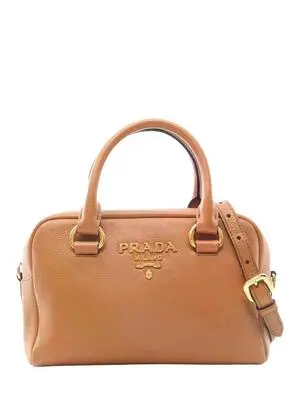 Prada Mini Vitello Phenix Bauletto Satchel - Brown