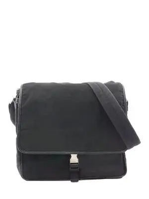 Prada Saffiano Trimmed Tessuto Messenger Bag - Black