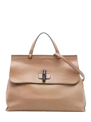 Gucci Large Calfskin Bamboo Daily Satchel - Neutrals
