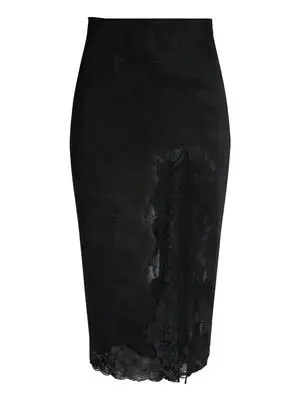 Balmain Knit Midi Skirt With Lace Trim - Black