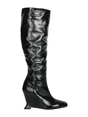 Balmain Crinkled Patent Leather Wedge Boots - Black