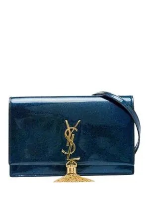 Saint Laurent Glitter Patent Monogram Kate Tassel Wallet On Chain - Blue