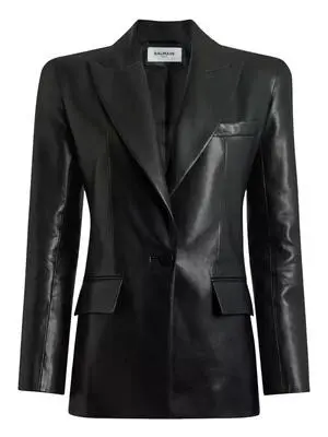 Balmain Structured Shoulder Lambskin Blazer - Black