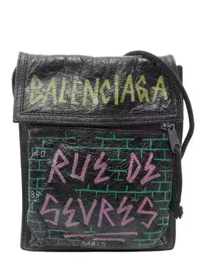 Balenciaga Small Lambskin Graffiti Explorer Crossbody Bag - Black