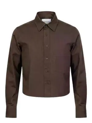 Closed Cropped Long-sleeve Shirt - Brown