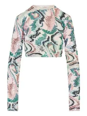 PACO RABANNE Rabanne Sequin-Embellished Abstract Print Cropped T-shirt